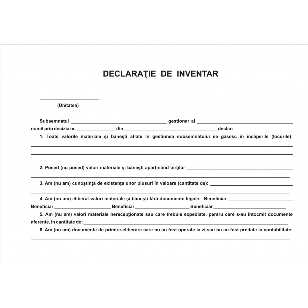 Declaratie inventar A5, Tipografia Fistem, Tipografia Valmaster ...