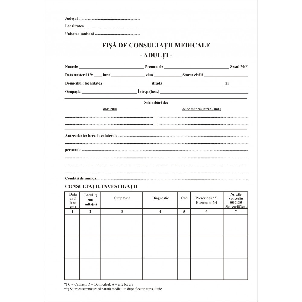 Fisa consultatie medicala A4 - carton, Tipografia Fistem, Tipografia ...