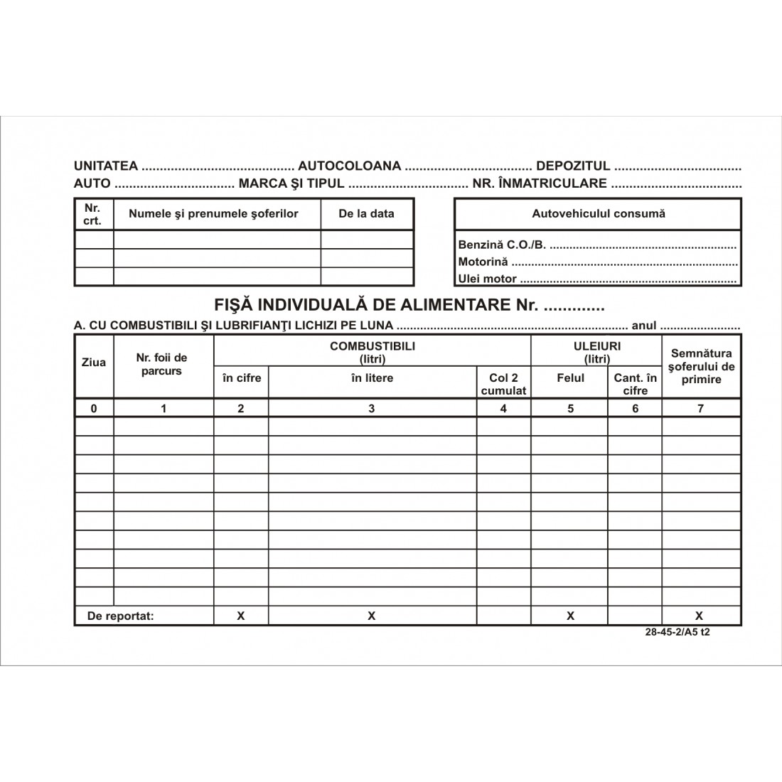 Fisa individuala de alimentare A5, Tipografia Fistem, Tipografia ...