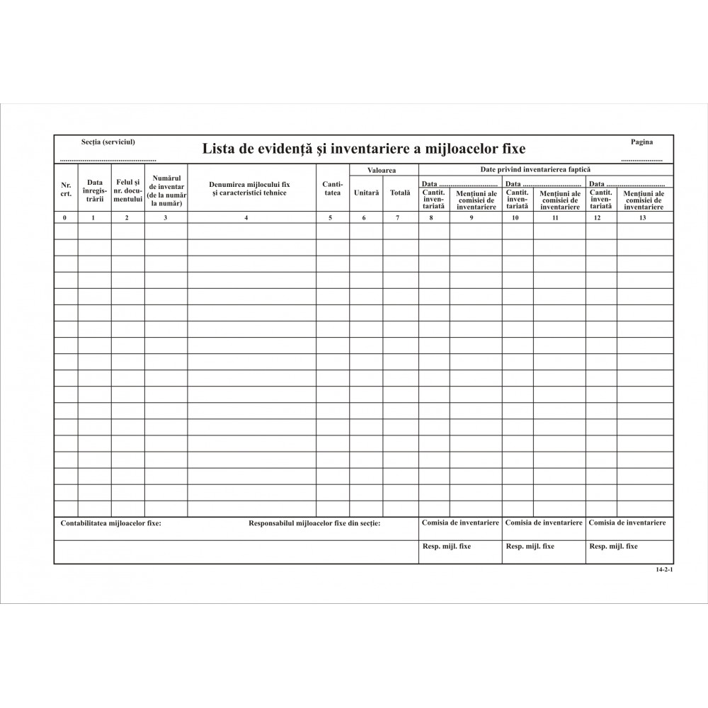 Lista de evidenta si inventariere mijloace fixe A4, Tipografia Fistem ...