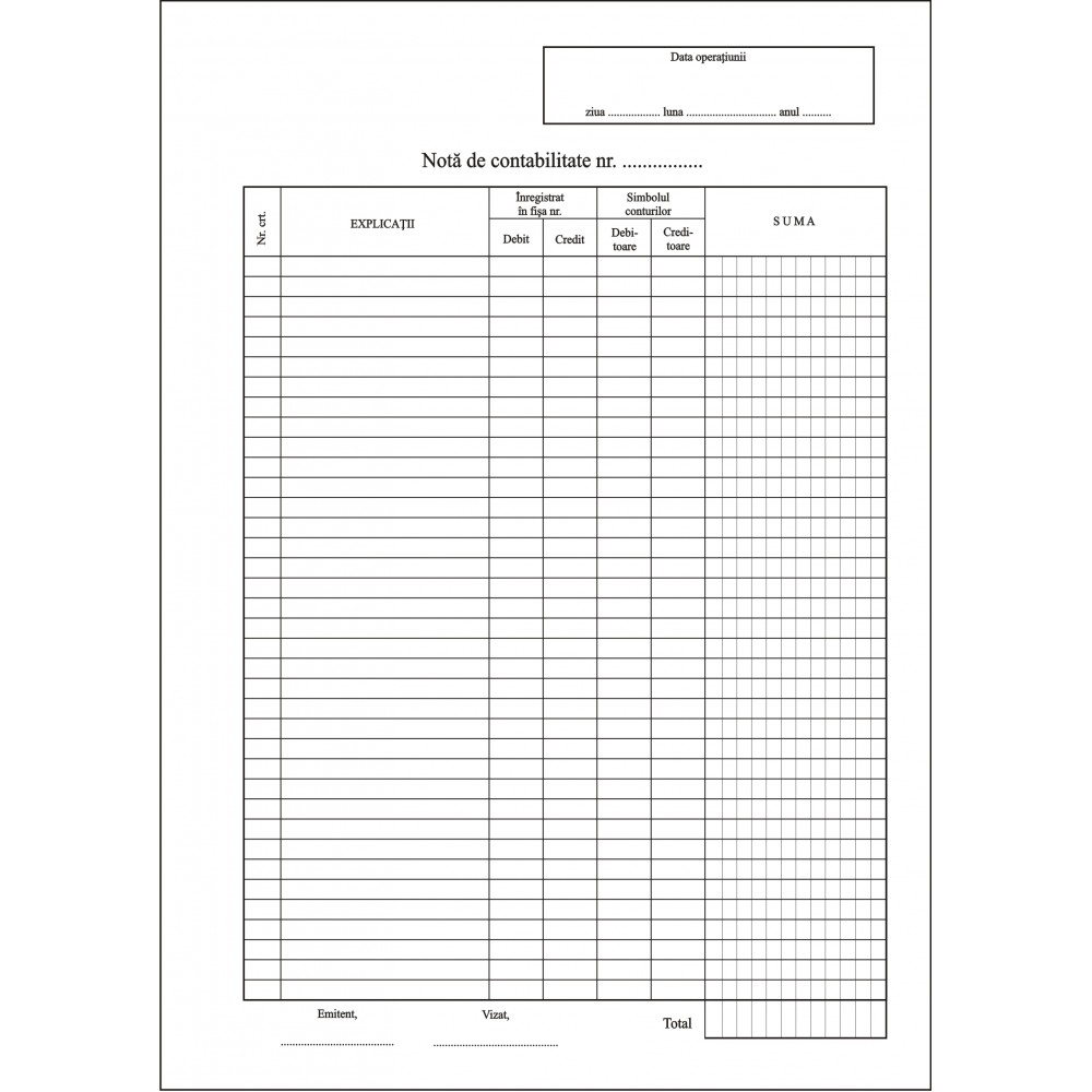 Nota de contabilitate A4 - verticala, Tipografia Fistem, Tipografia ...
