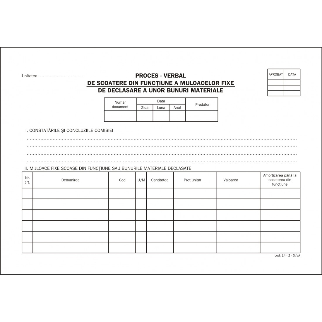 Proces verbal casare - mijloace fixe A4, Tipografia Fistem, Tipografia ...