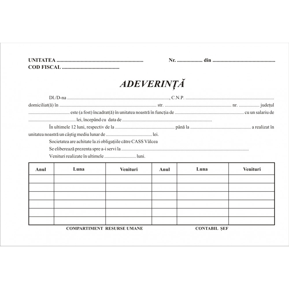 Adeverinta salariat A5