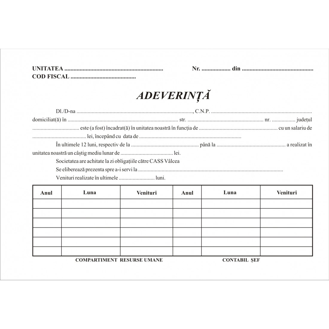 Adeverinta salariat A5