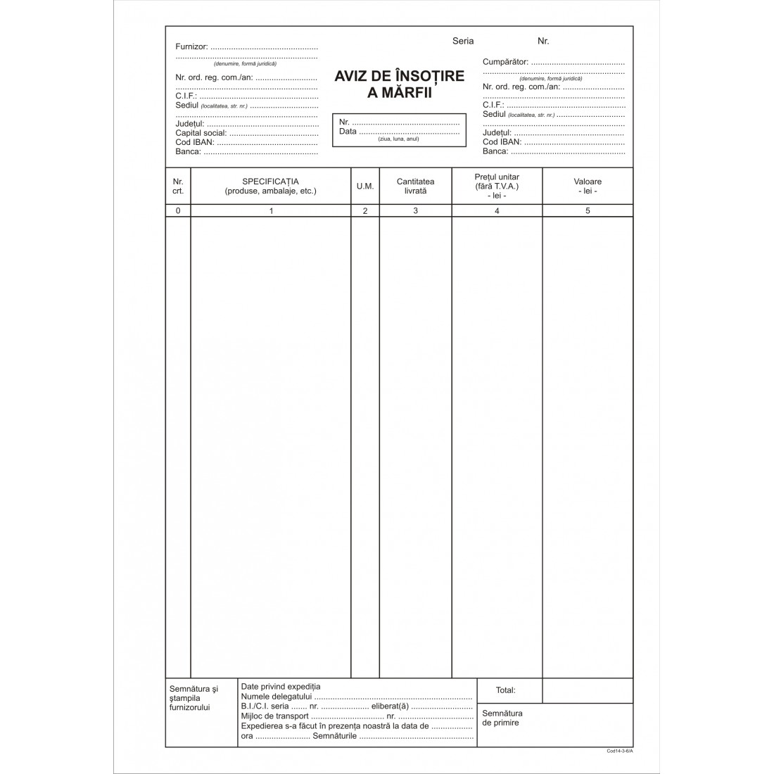 Aviz de insotire a marfii A4