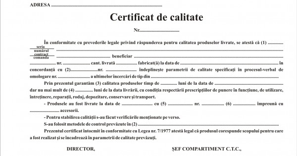 Certificat de calitate A5, Tipografia Fistem, Tipografia Valmaster ...