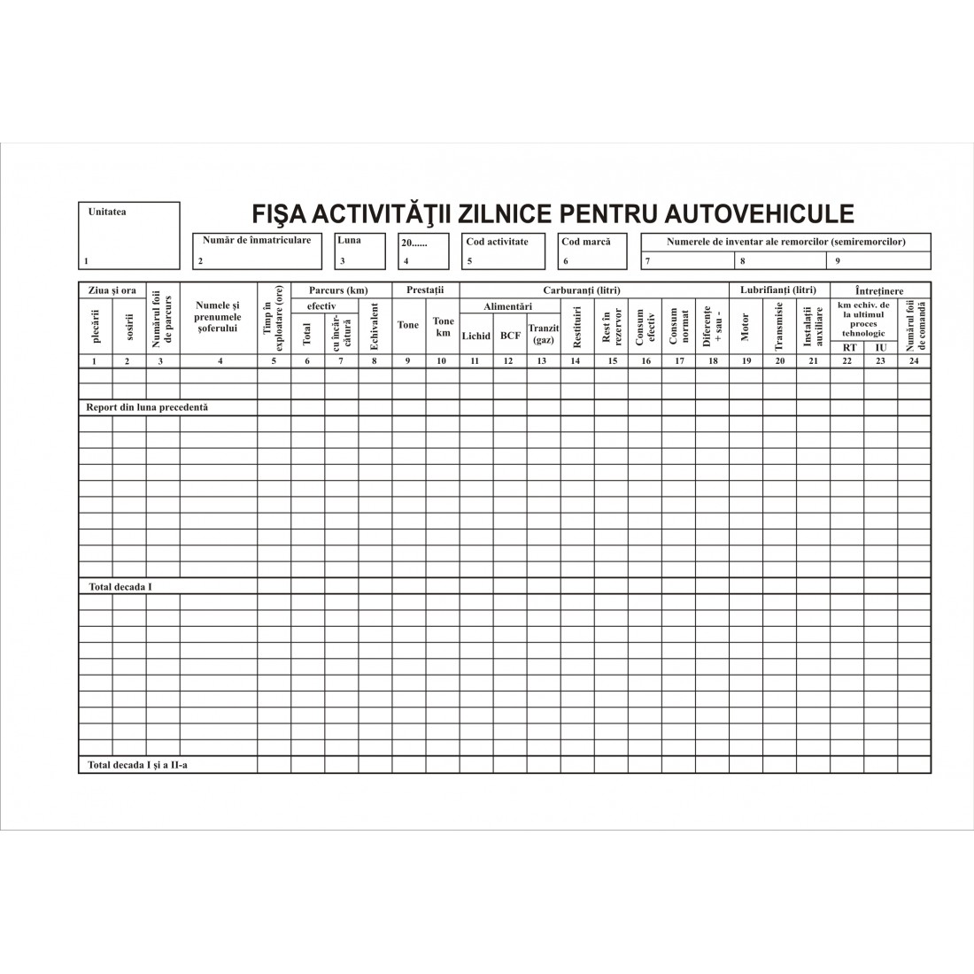 Fisa activitatii zilnice la autovehicule A4, Tipografia Fistem ...