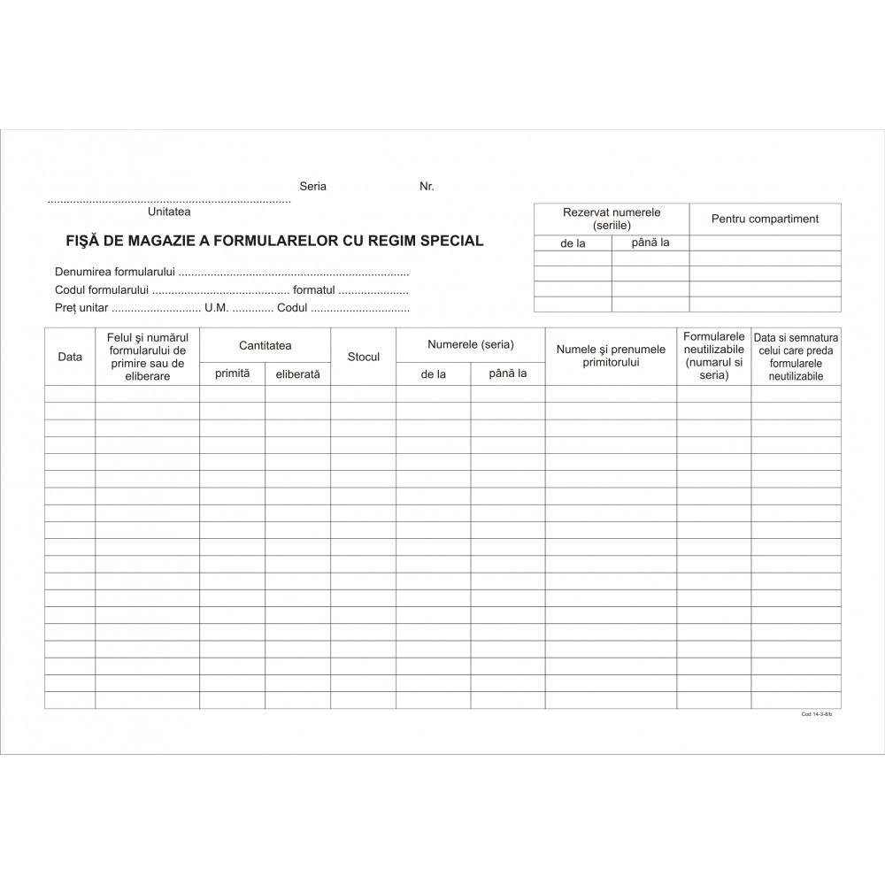 Fisa de magazie a formularelor cu regim special A4 , Tipografia Fistem ...