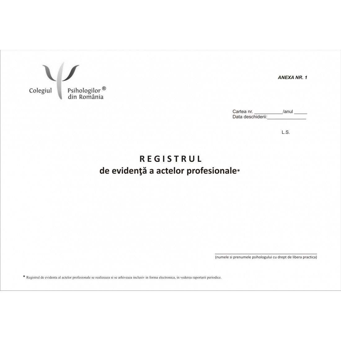 Registru evidenta acte profesionale psihologi, Tipografia Fistem ...
