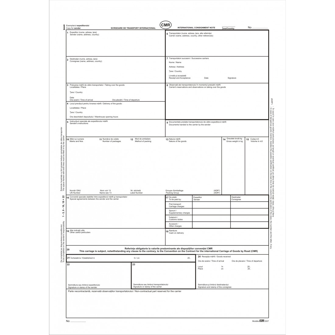 CMR - 5 exemplare, carnet tipizat autocopiativ, Tipografia Fistem ...